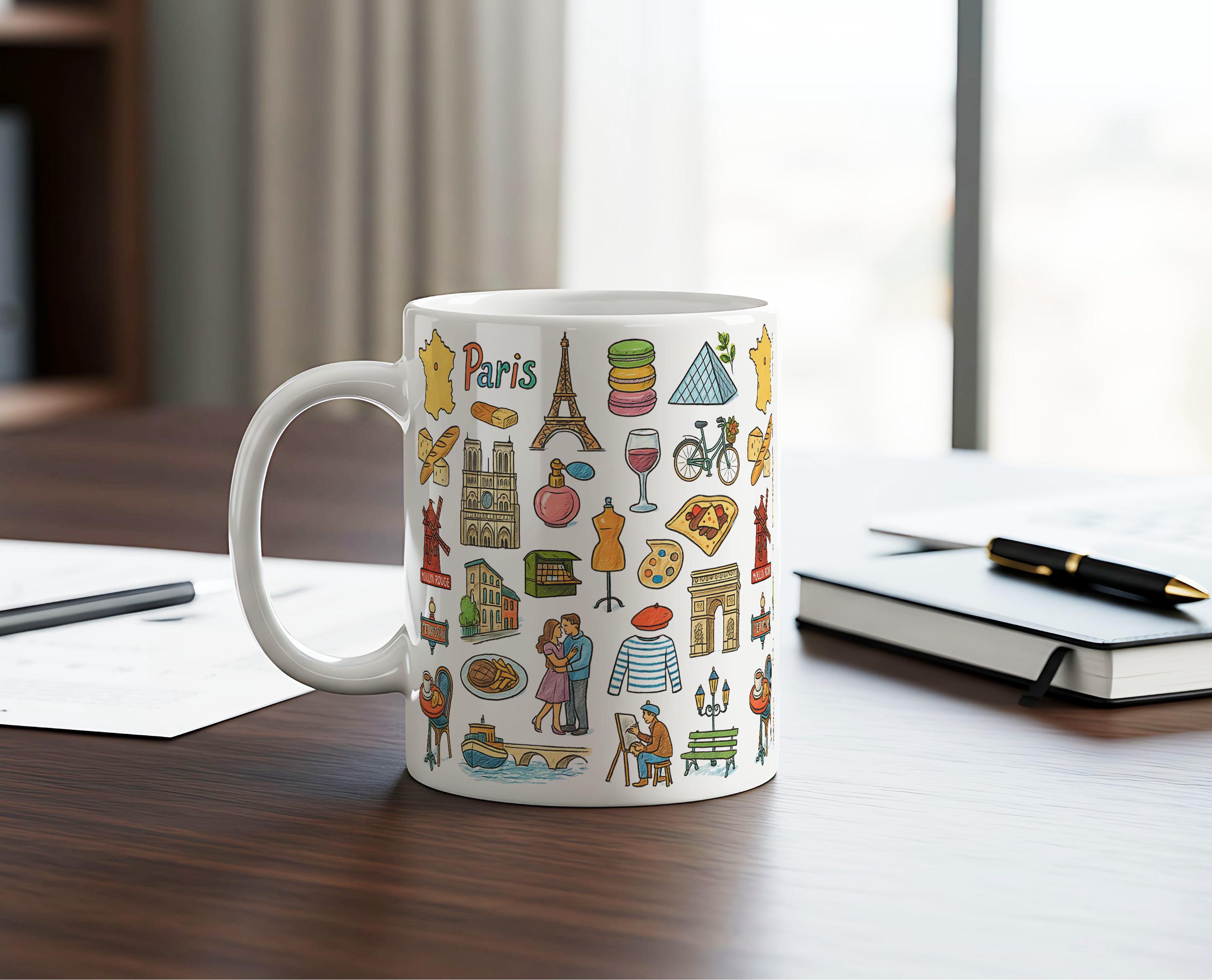 Paris France Mug | Colorful Ceramic Travel Mug | 11oz 325ml | Starbucks ...