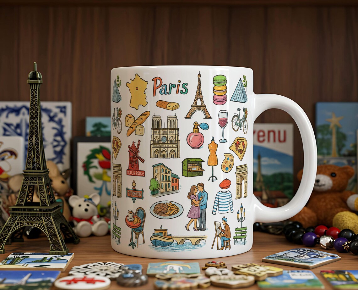 Paris France Mug | Colorful Ceramic Travel Mug | 11oz 325ml | Starbucks ...