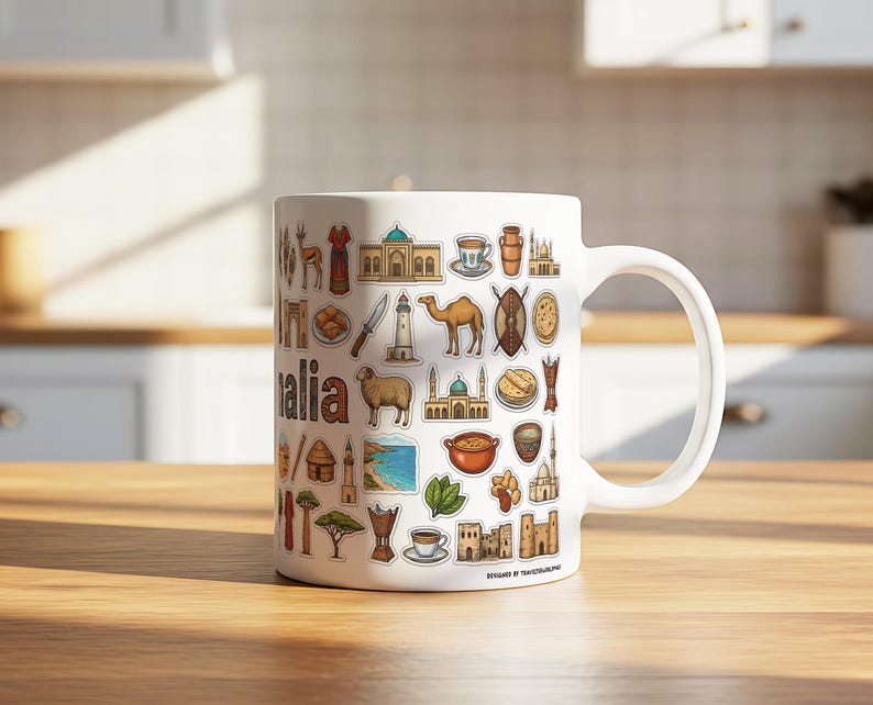Somalia Cultural Icons Mug | 11oz Ceramic Coffee Mug | Somali Landmarks ...
