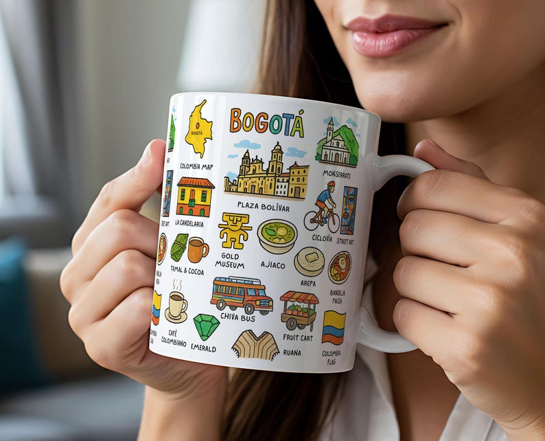 Bogota Colombia Mug | Colorful Ceramic Icons Travel Mug | 11oz 325ml ...