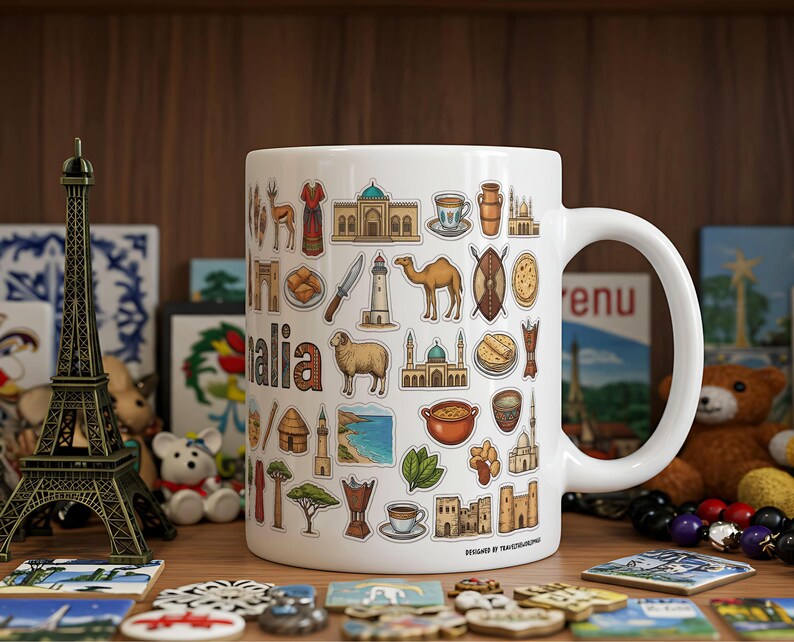 Somalia Cultural Icons Mug | 11oz Ceramic Coffee Mug | Somali Landmarks ...