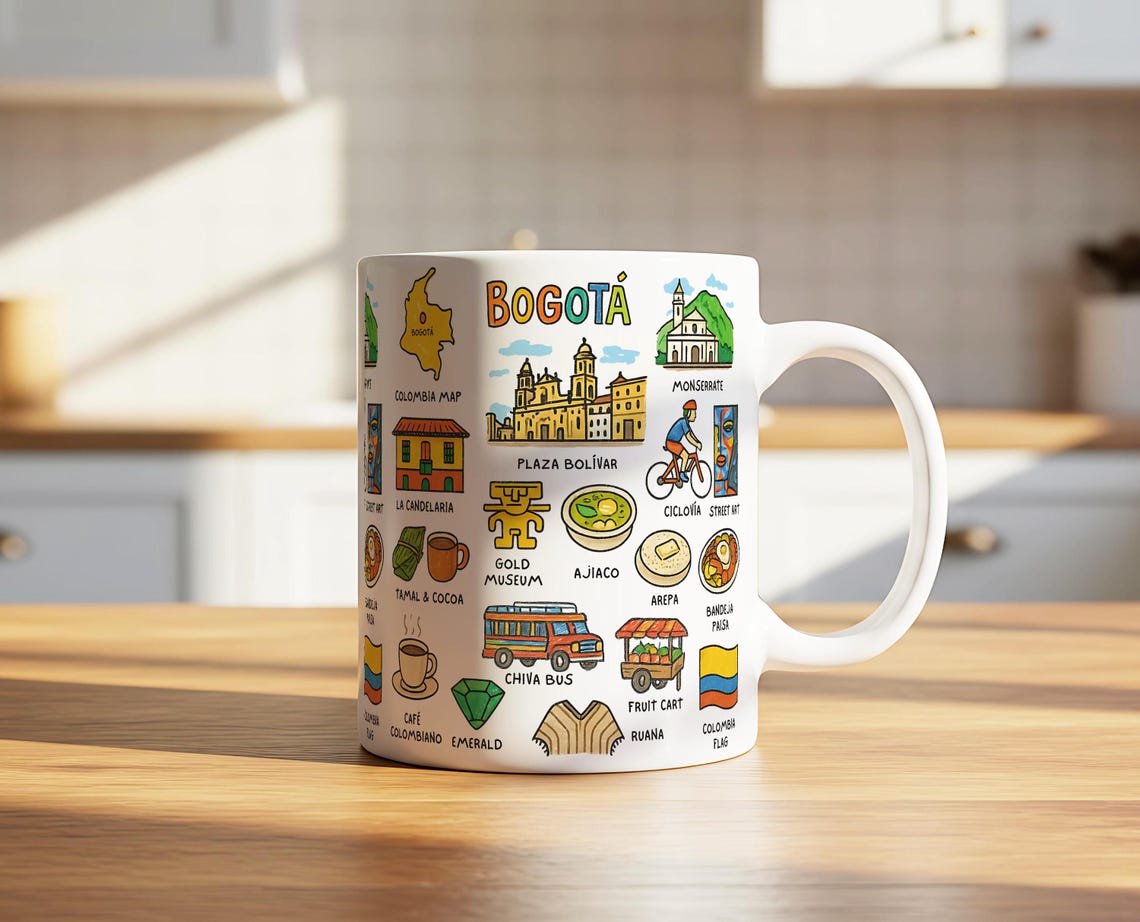 Bogota Colombia Mug | Colorful Ceramic Icons Travel Mug | 11oz 325ml ...