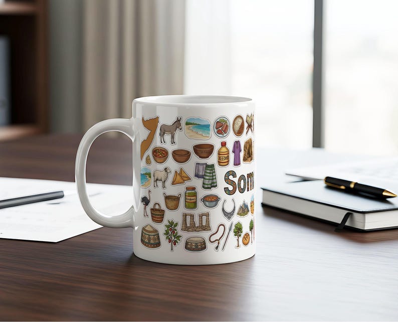 Somalia Cultural Icons Mug | 11oz Ceramic Coffee Mug | Somali Landmarks ...