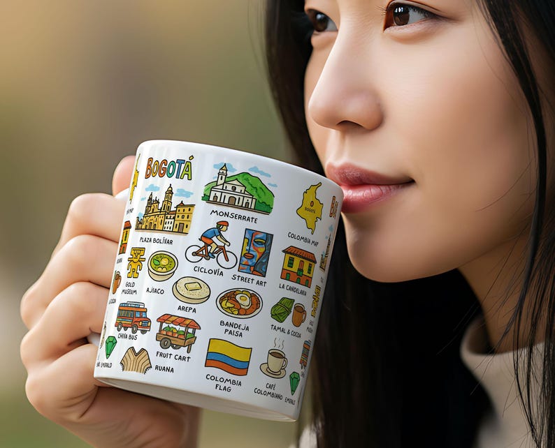 Bogota Colombia Mug | Colorful Ceramic Icons Travel Mug | 11oz 325ml ...