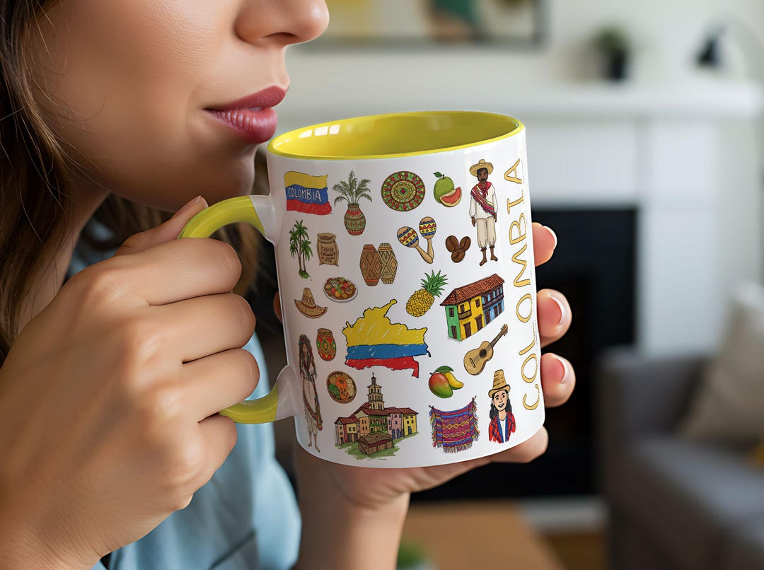 Colombia Mug | Yellow, Red or Blue | Two-tone Ceramic Travel Mug | 11oz ...