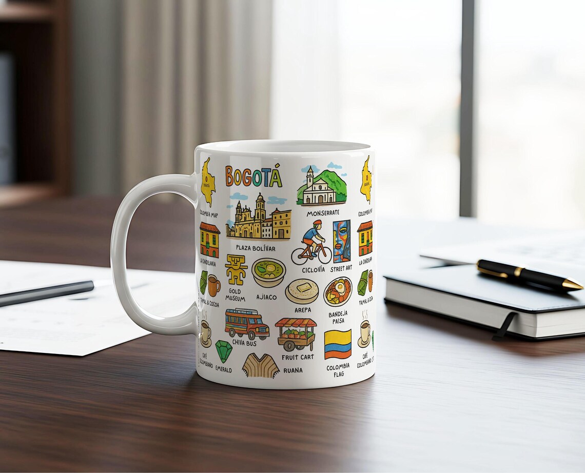 Bogota Colombia Mug | Colorful Ceramic Icons Travel Mug | 11oz 325ml ...