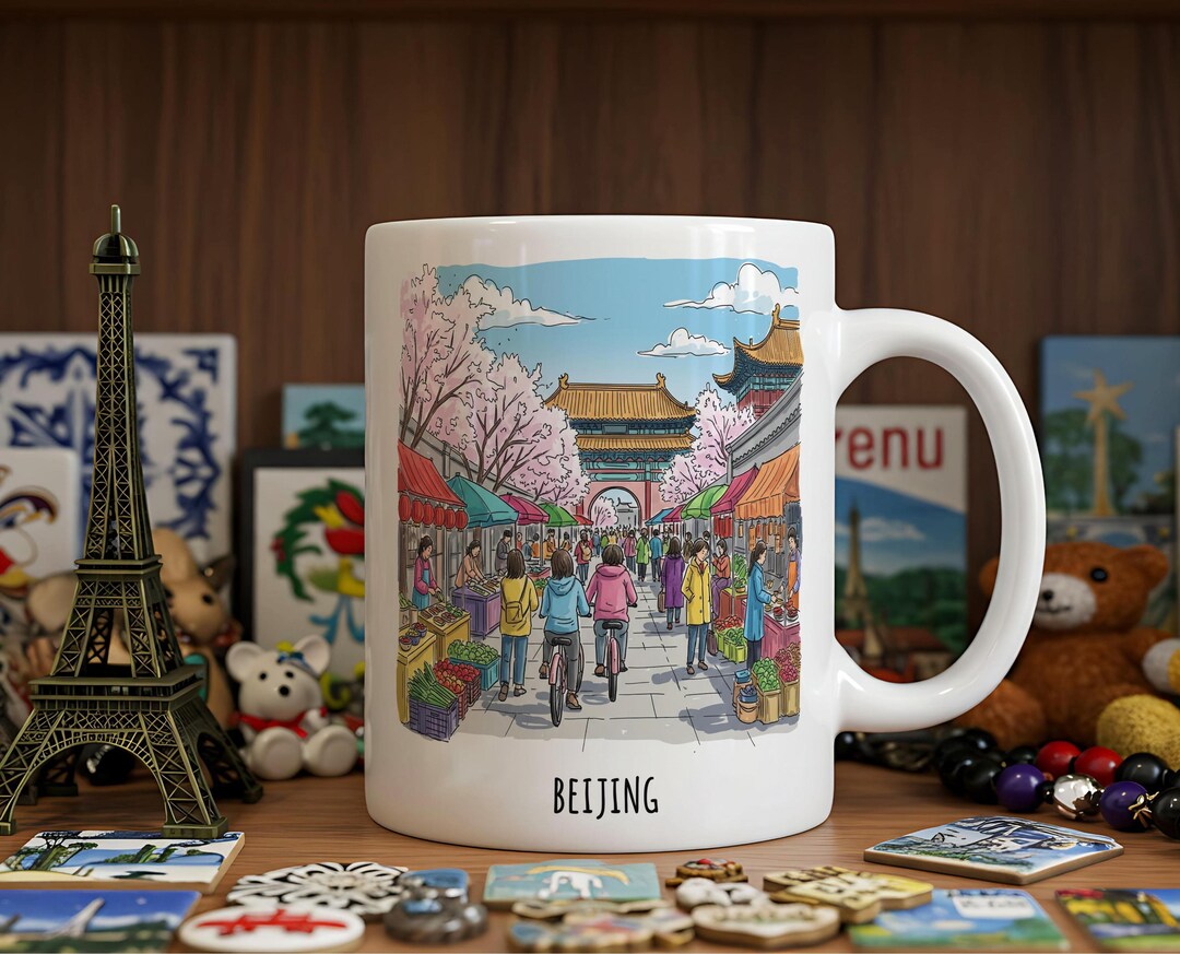 Beijing Travel Mug | Colorful Sketch Daily Life Scene Coffee Cup ...