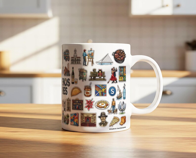 Buenos Aires Argentina Cultural Icons Mug | 11oz Ceramic Coffee Mug ...
