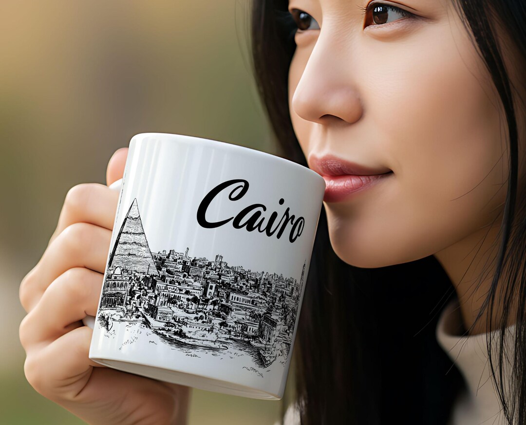 Cairo Egypt Travel Mug – Black & White Landmark Sketch Design - Etsy