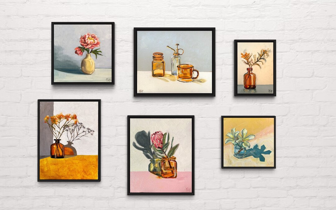 Wall Art Set Digital Download 6 Artworks Warm Minimalist Art Floral ...