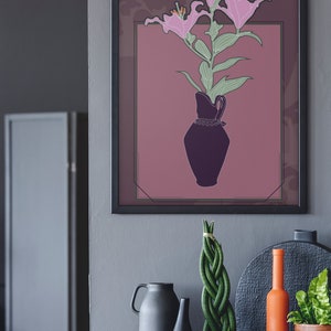 Retro Flower Art Print, Lily in a Vase Poster, Floral Wall Art ...