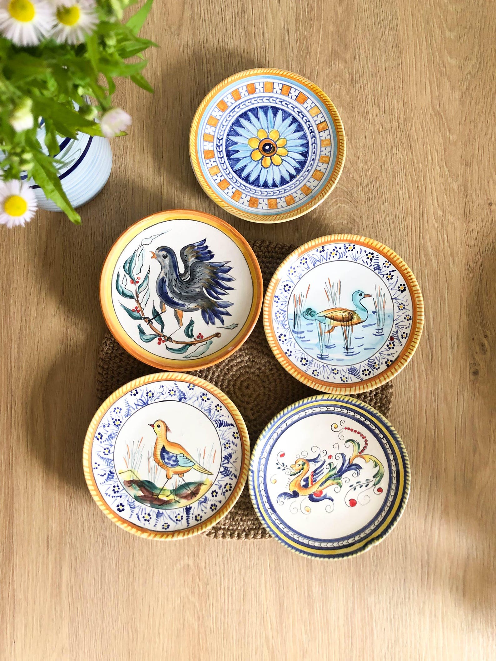 Set of 5 Small Deruta Plates – Hand-painted Italian Ceramics – Birds ...