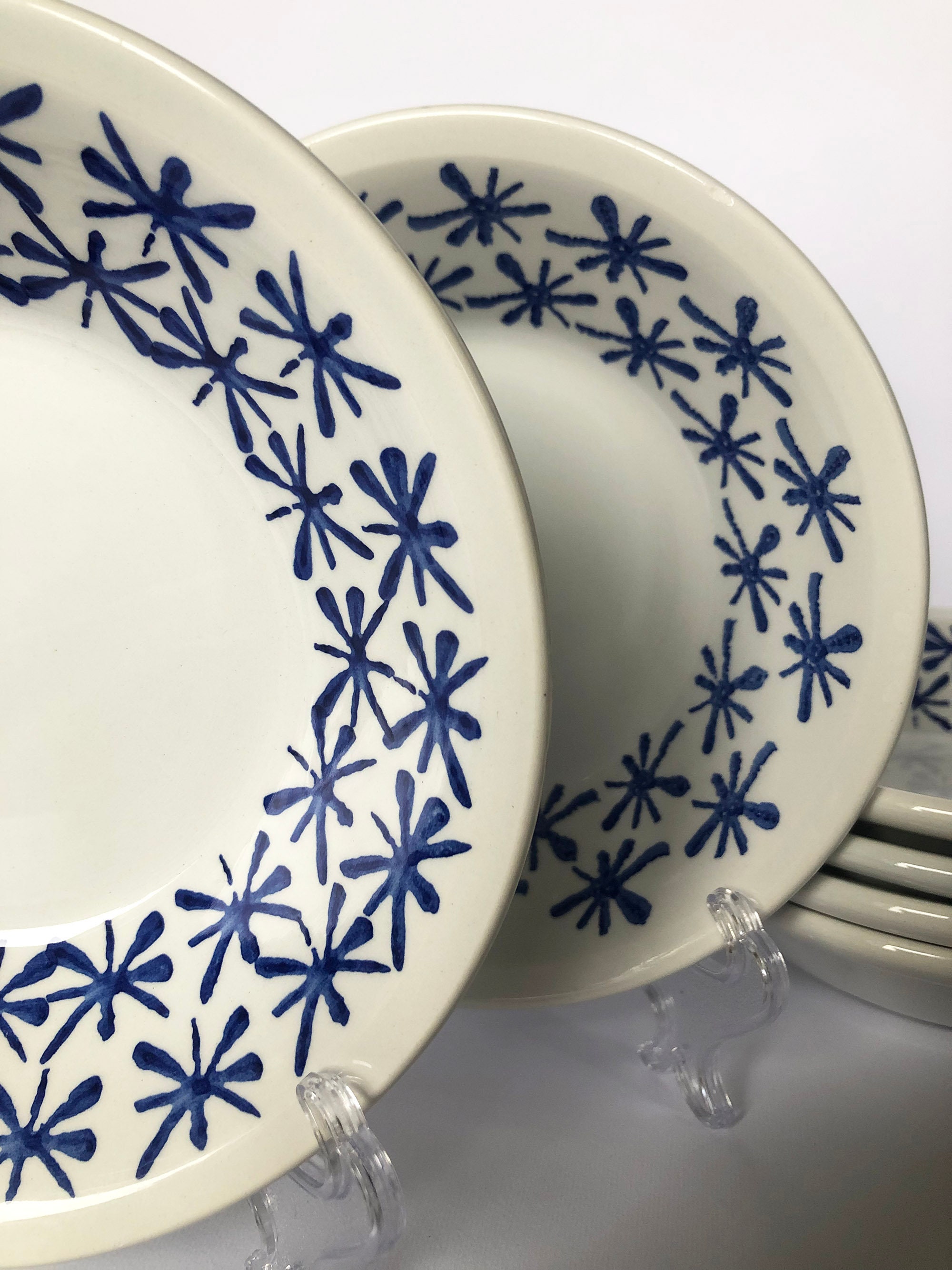 Italian Ceramic Plates, Vintage Set of 6 Plates and Salad Bowl, Italian ...