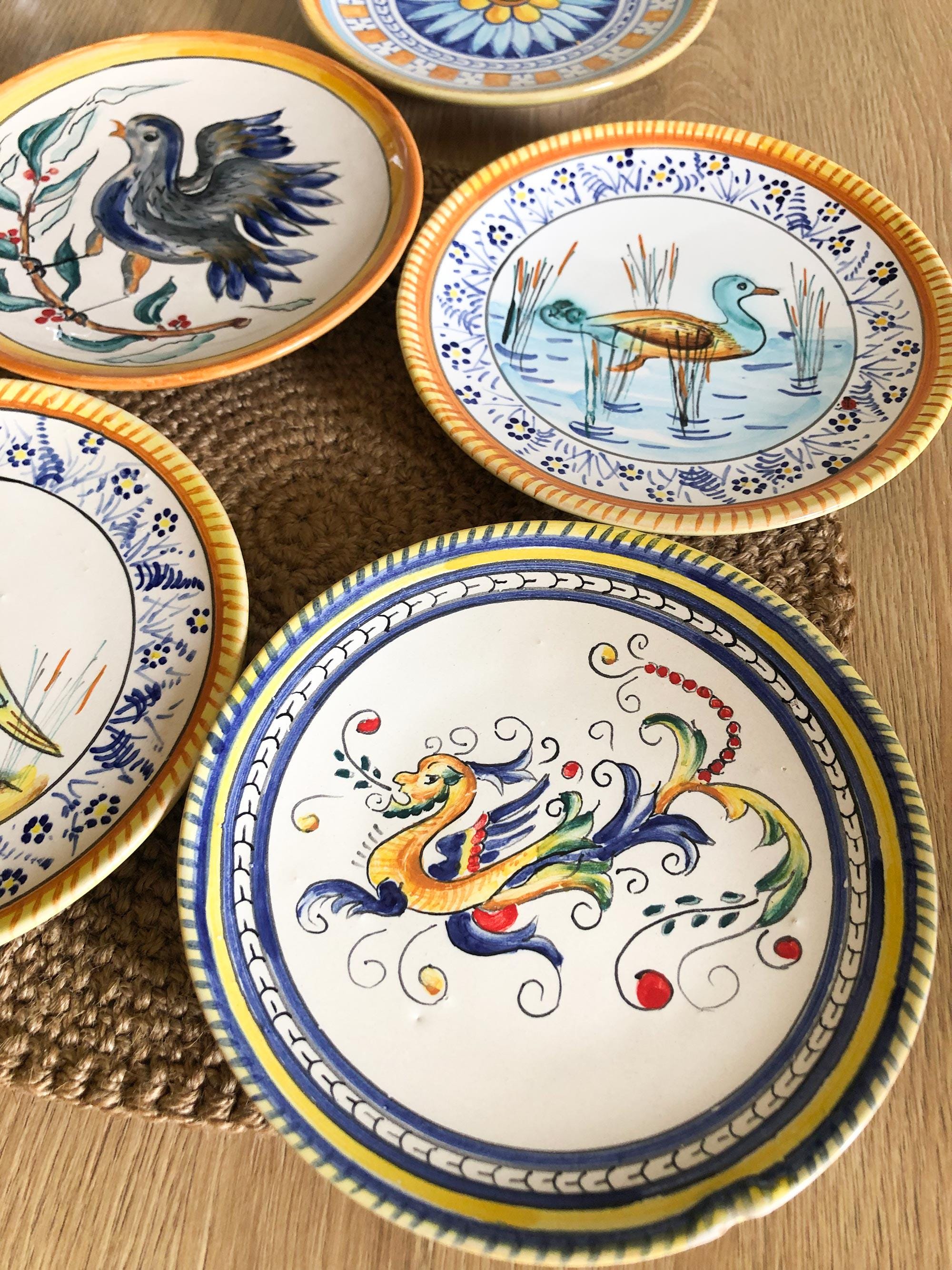 Set of 5 Small Deruta Plates – Hand-painted Italian Ceramics – Birds ...