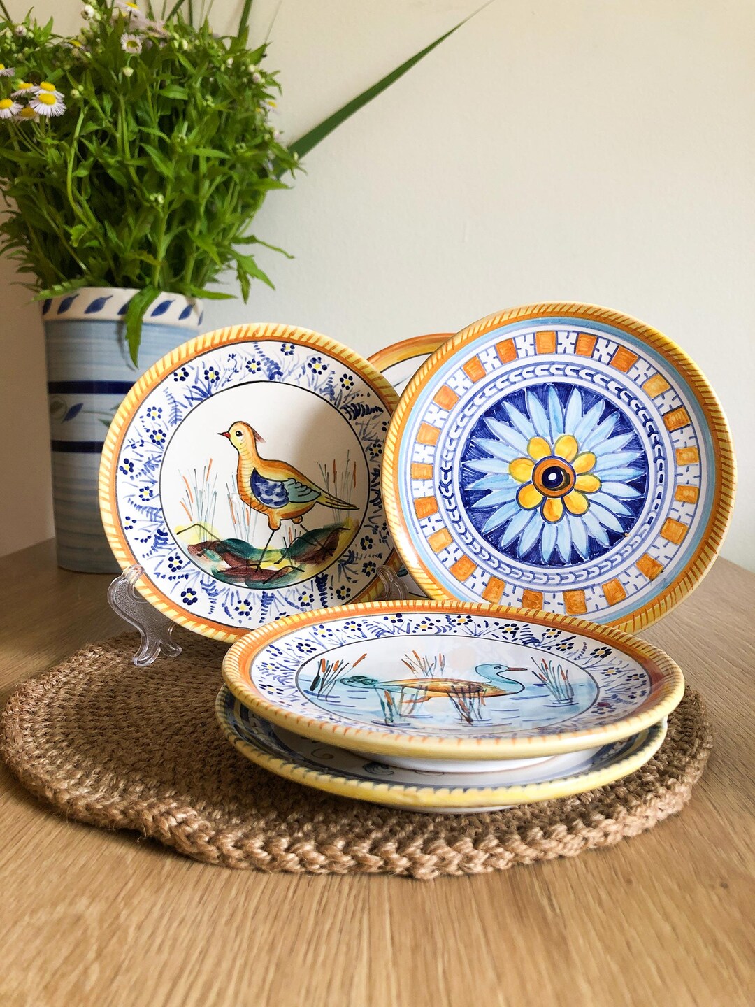 Set of 5 Small Deruta Plates – Hand-painted Italian Ceramics – Birds ...
