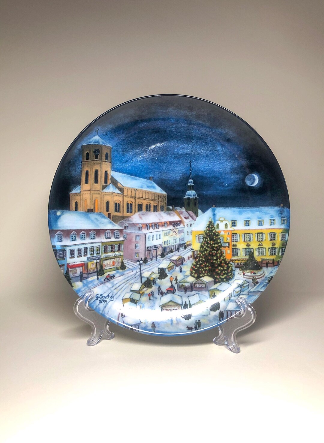 Vintage KAISER Porcelain Plate, Hand-painted German Christmas Scene - Etsy