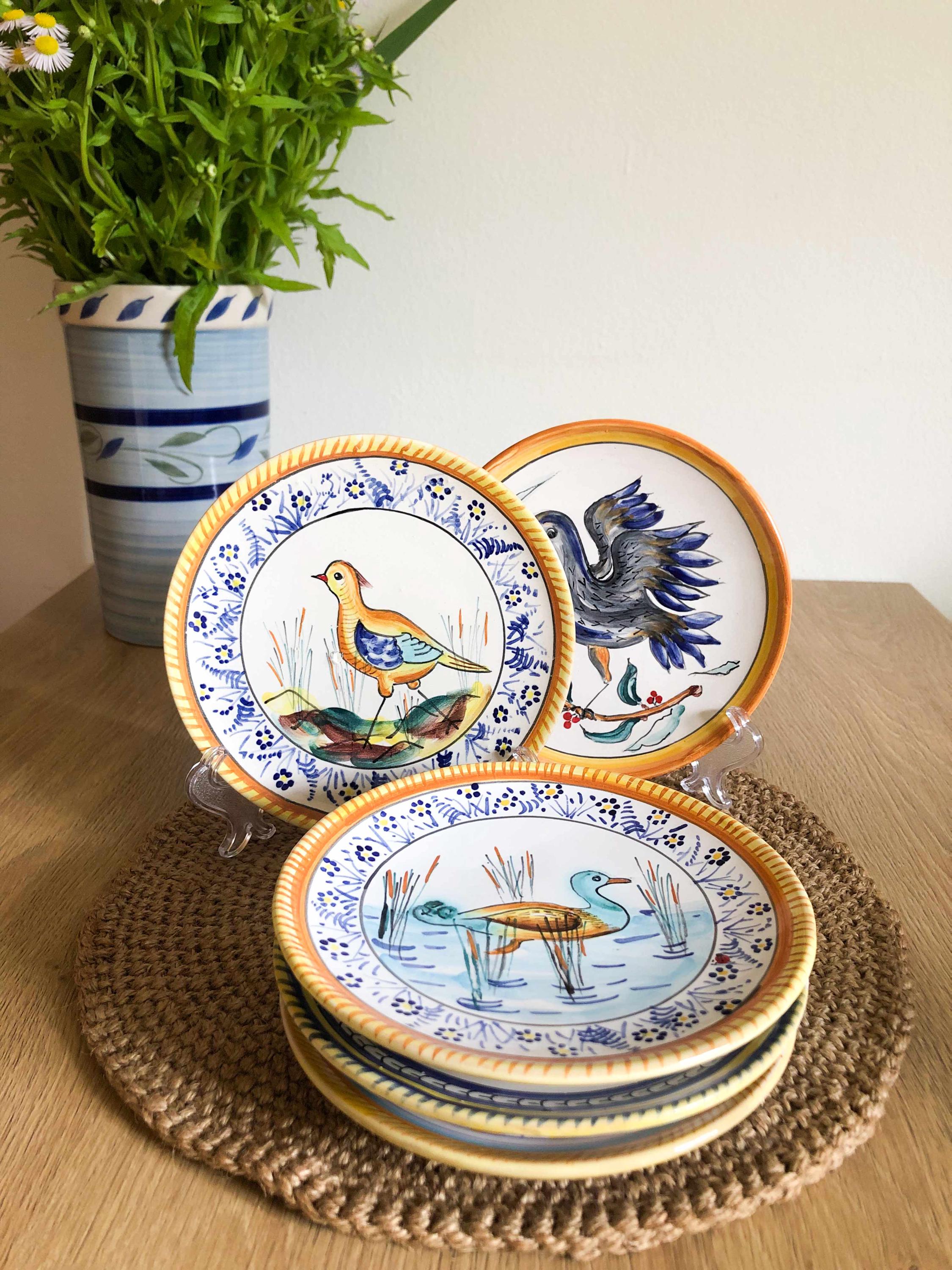Set of 5 Small Deruta Plates – Hand-painted Italian Ceramics – Birds ...