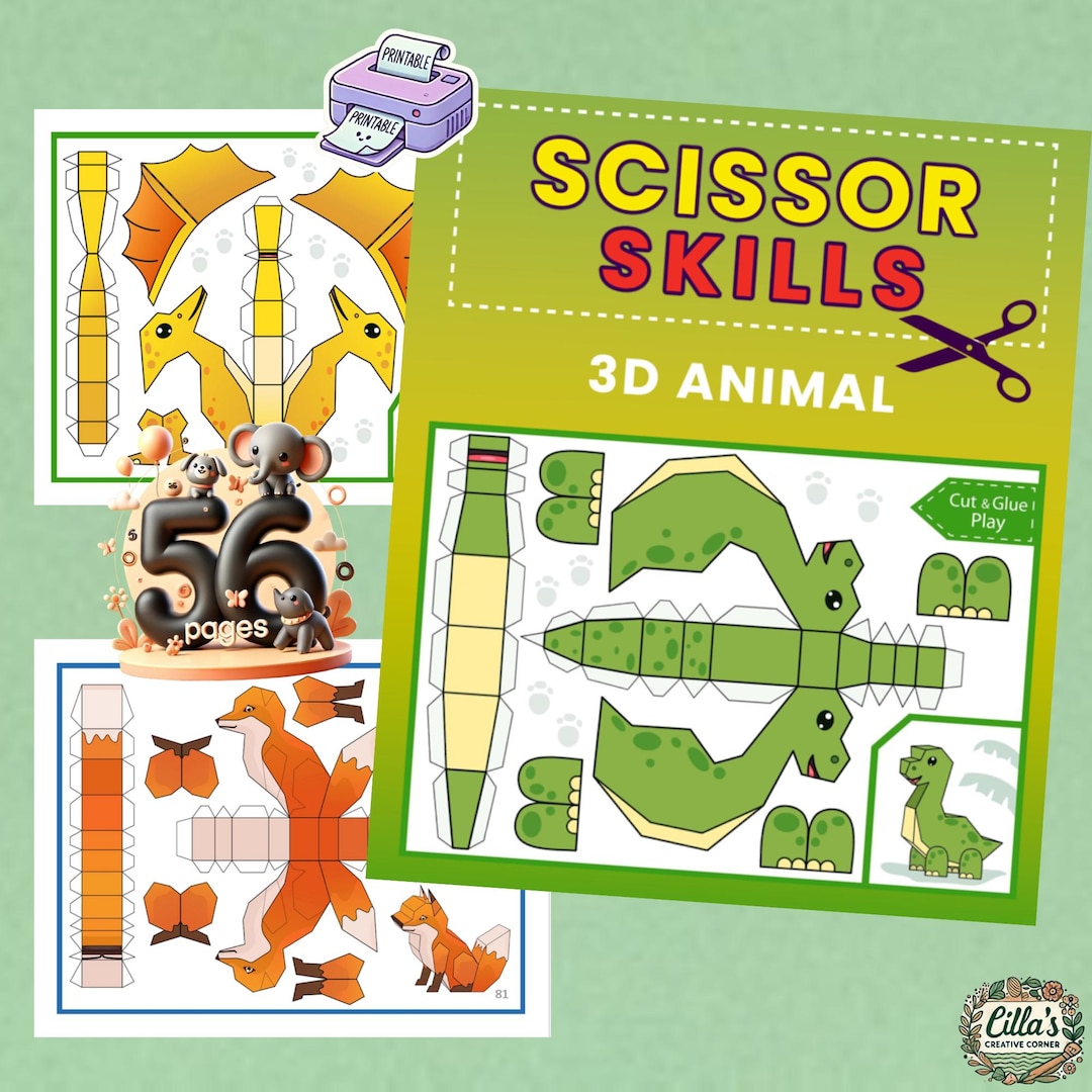 Scissor Skills 3D Animal – Fun Cutting Activity for Kids | Printable ...