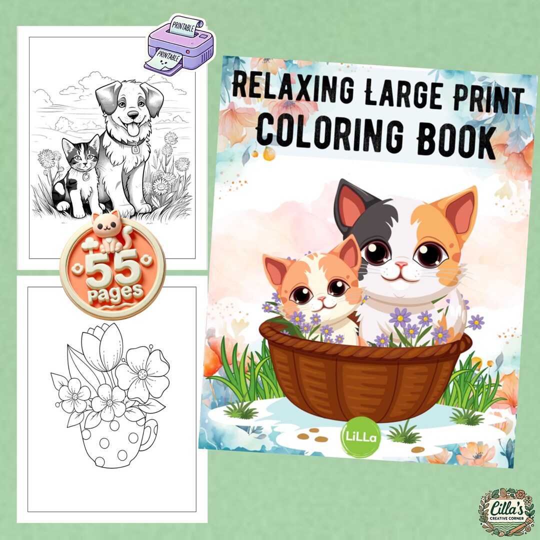 Digital Large Print Coloring Book – Print-at-home | Stress-relief ...