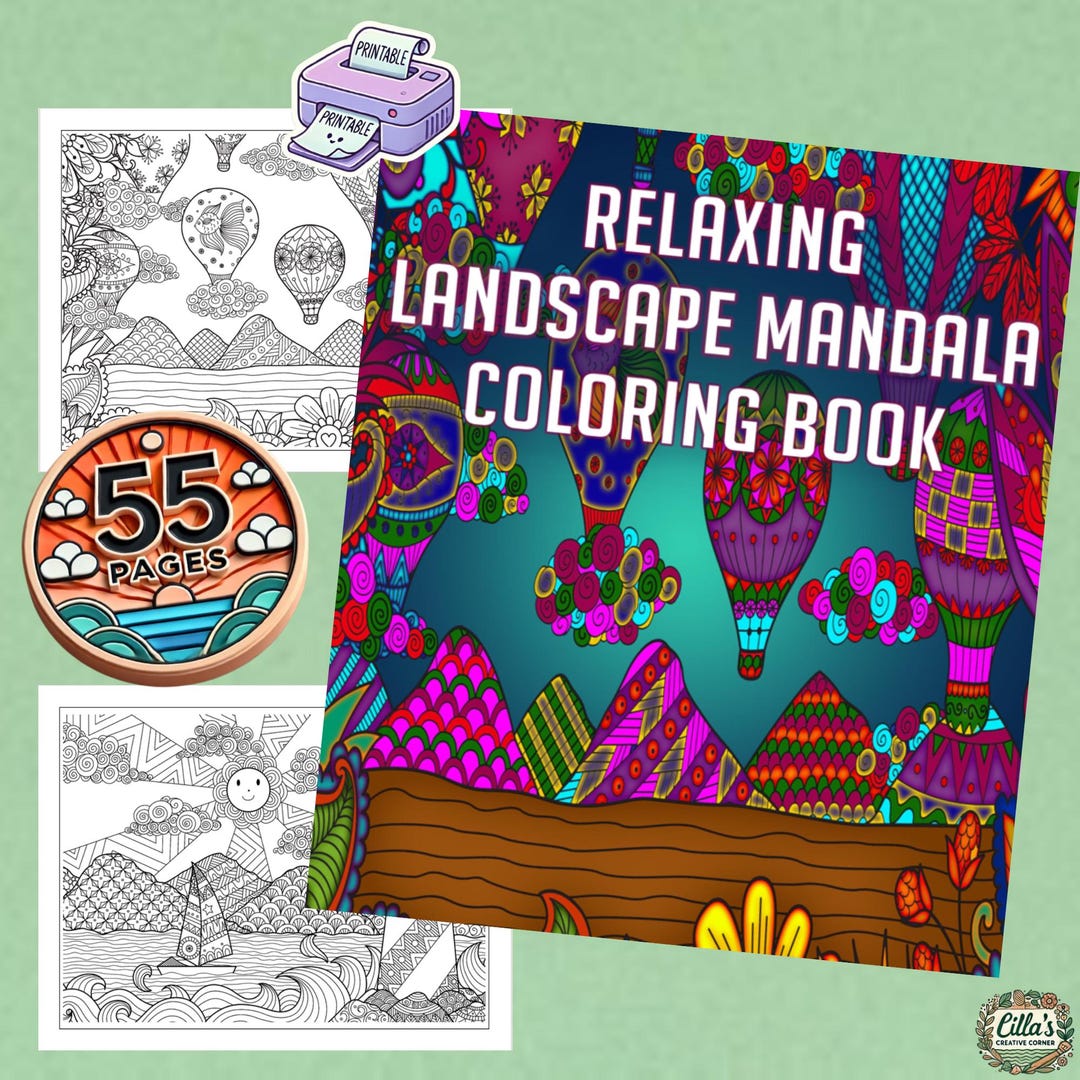 Relaxing Landscape Mandala Coloring Book – Print-at-home | Stunning ...