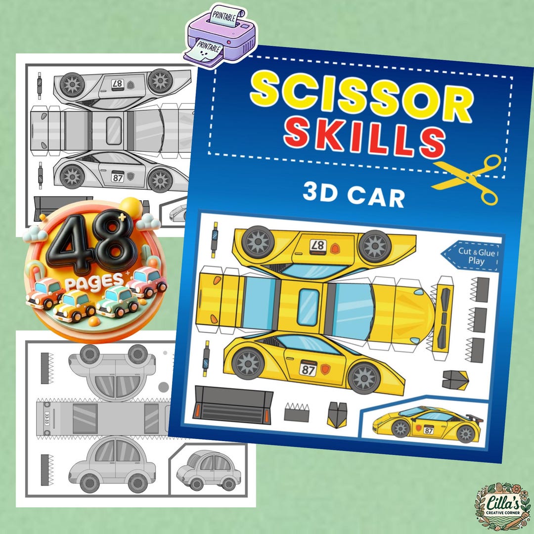 Scissor Skills 3D Car – | Print-at-home | Cut, Color & Build Fun Cars ...