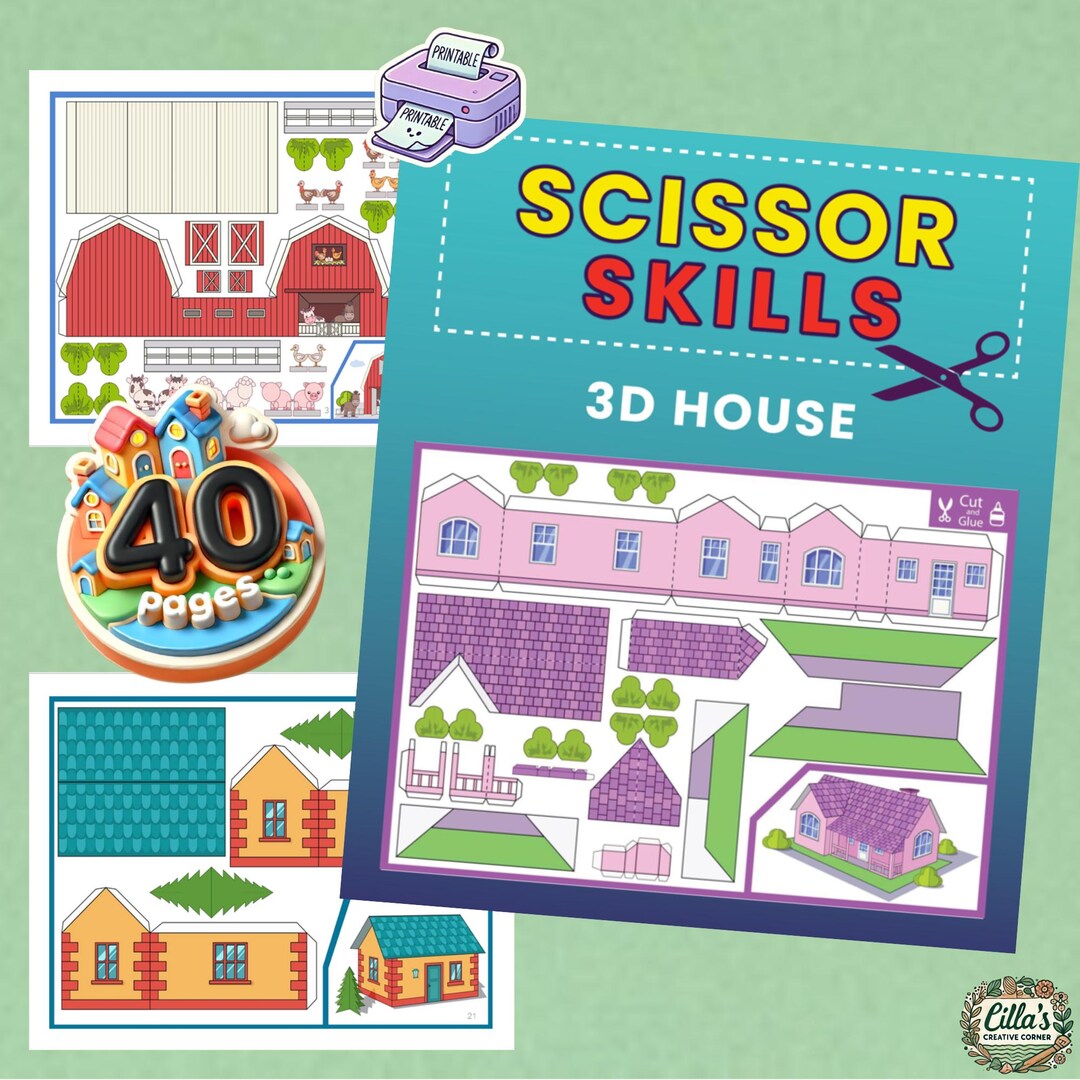 Scissor Skills 3D House –fun Cutting Activity for Kids | Printable ...