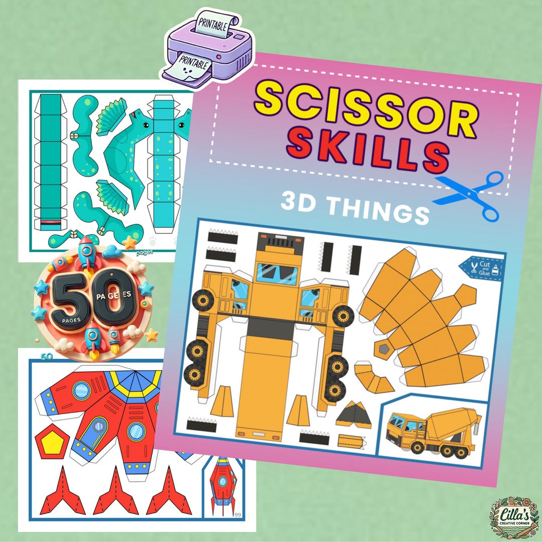 Scissor Skills 3D Things –fun Cutting Activity for Kids | Printable ...