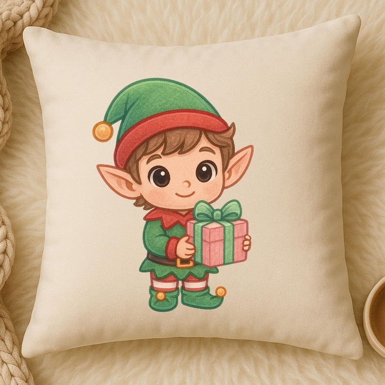Cute Christmas Elf Holding Gift PNG – Pastel Kawaii Holiday Clipart ...