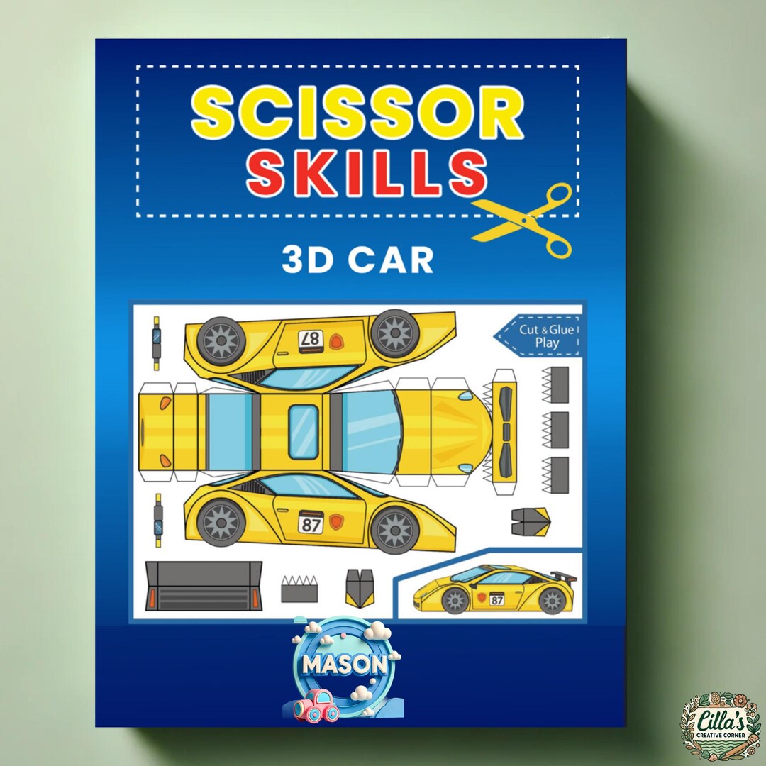 Personalized 3D Scissor Skills Car Book for Kids - Printable Paper ...