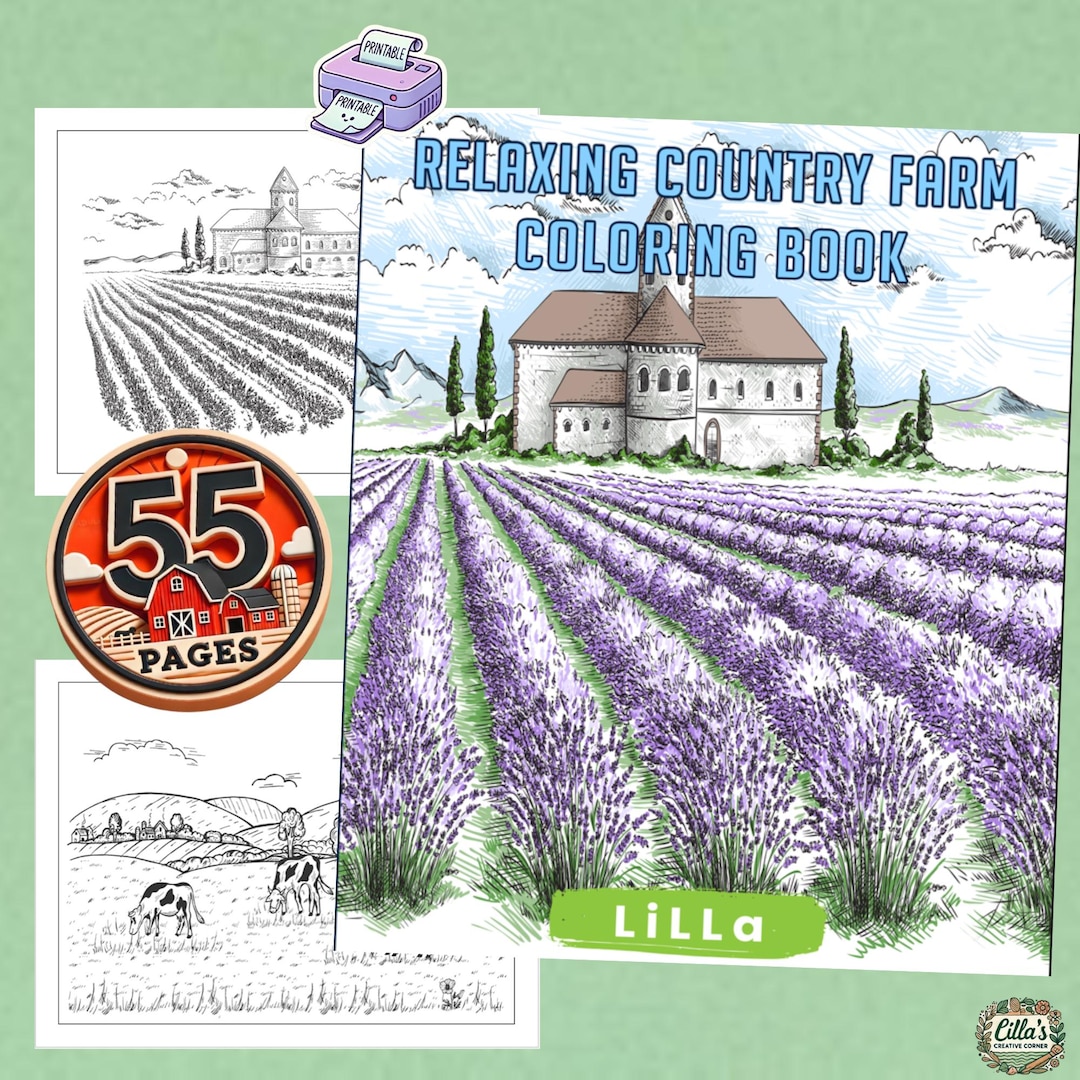 Country Farm Relaxing Coloring Book – Print-at-home | Peaceful Rural ...