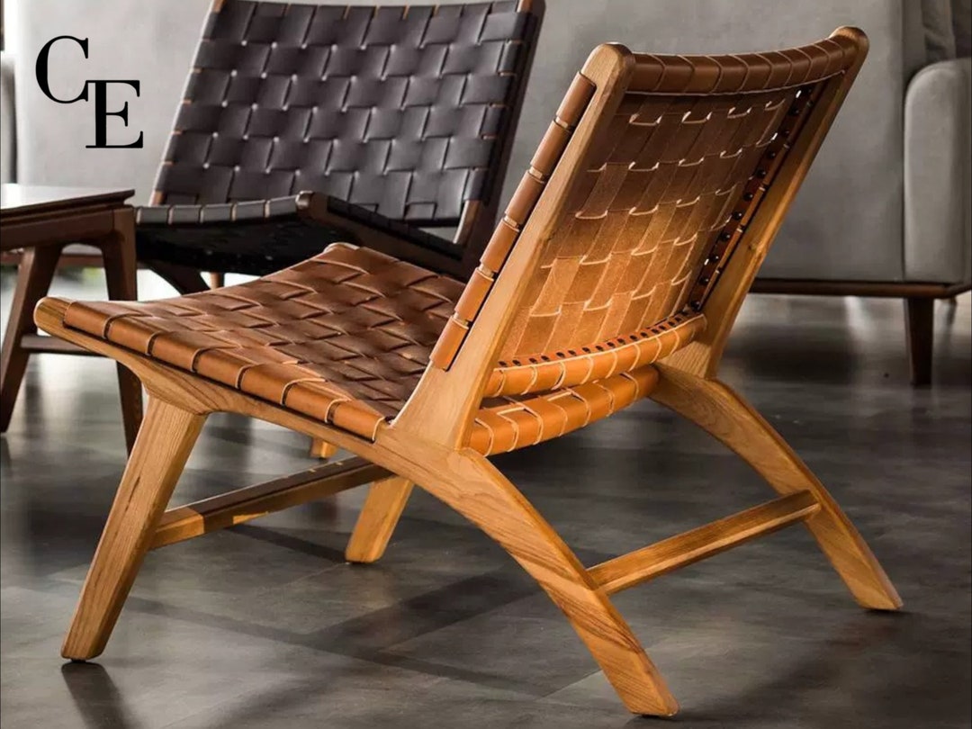 Braided Leather Wood Chair Moroccan Chair Classic Wood - Etsy