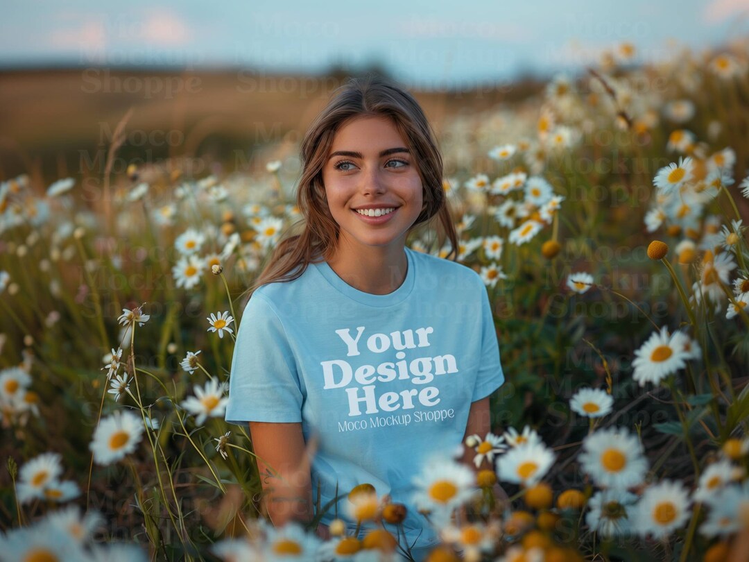 Light Blue Shirt Mockup, Spring Mockup, Model Tshirt Mockup, Trendy ...