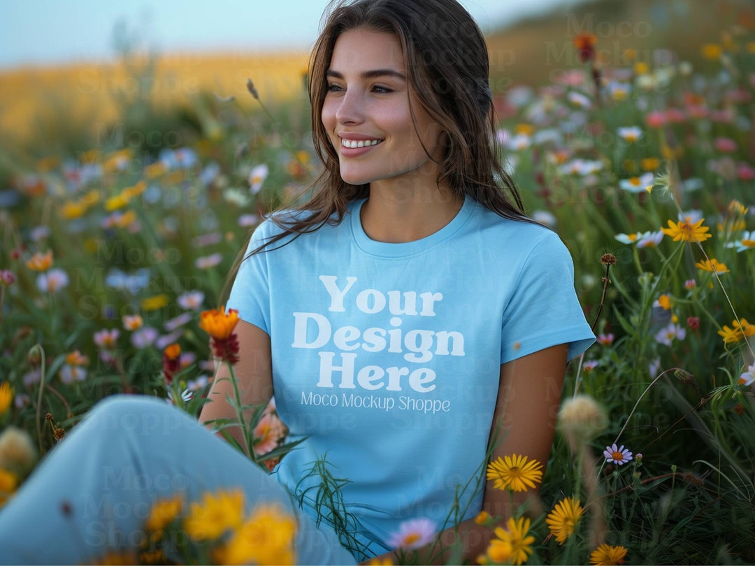 Light Blue Shirt Mockup, Spring Mockup, Model Tshirt Mockup, Trendy ...