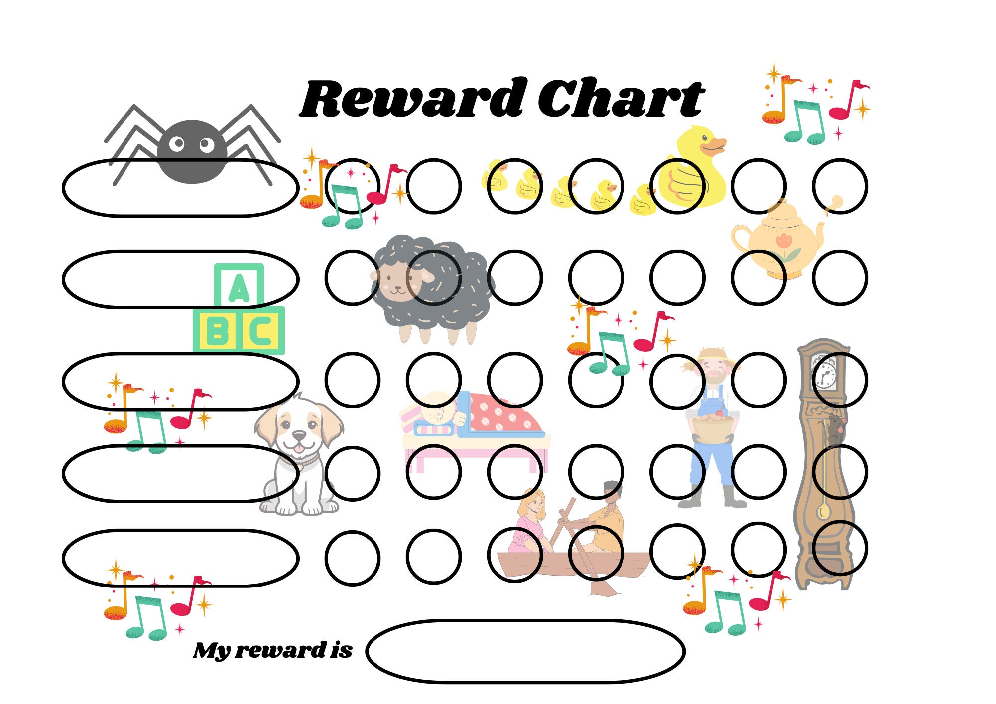 Nursery Rhyme Reward Chart Digital Download Encourage Good Behavior in ...