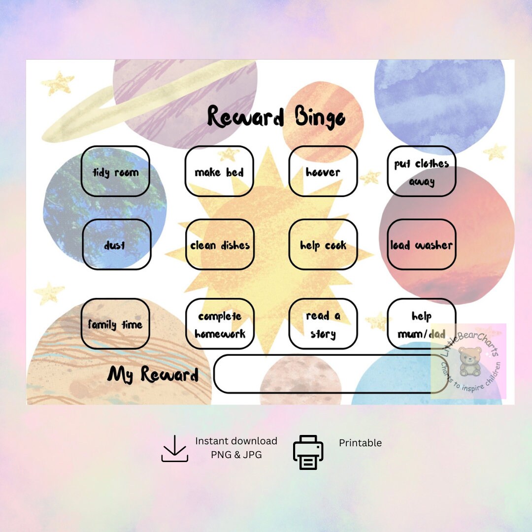 Planet Reward Bingo Chart for Chore and Task Fun - Etsy