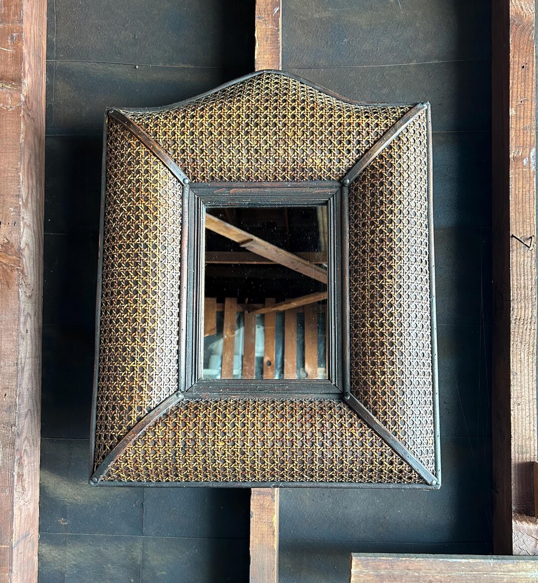 Vintage Brown Cane Framed Mirror - Etsy