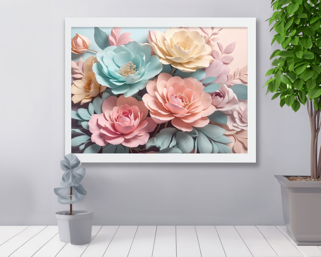 Ethereal Bloom: 3D Pastel Roses Digital Poster for Modern Elegance - Etsy