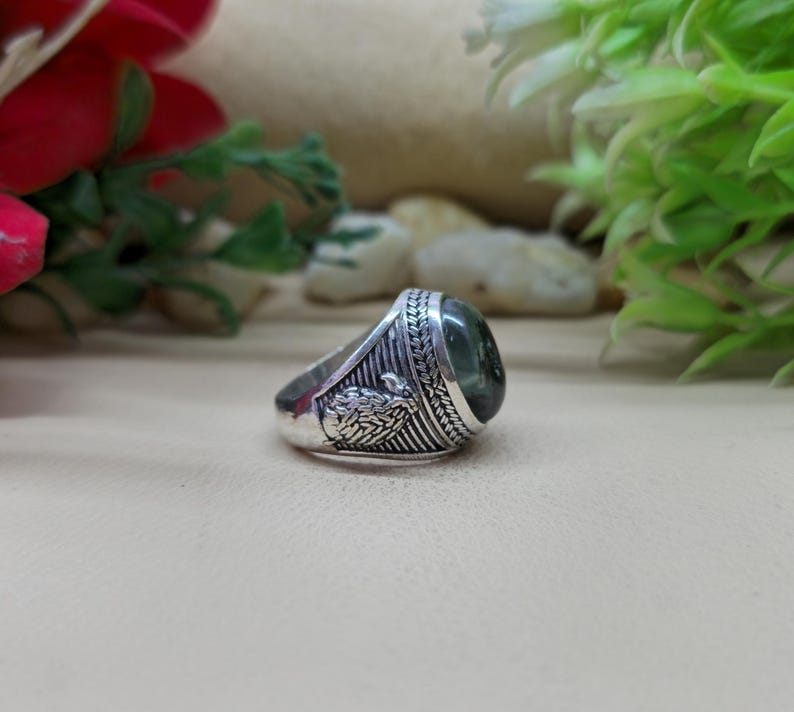 Turkish Eagle Design Men's Rings: Natural Prehnite Statement Ring ...