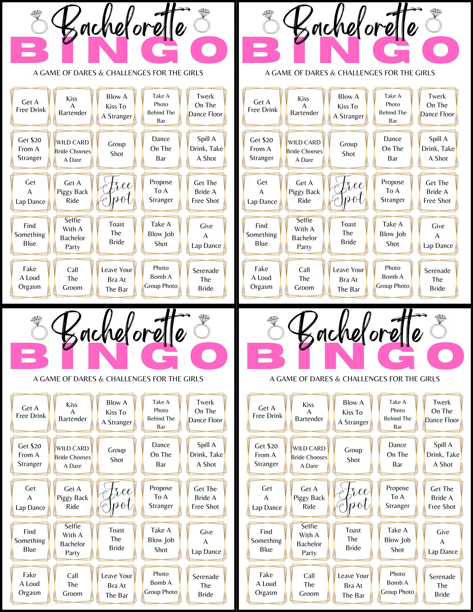Bachelorette Bingo Printable Bachelorette Bingo Bachelorette Etsy