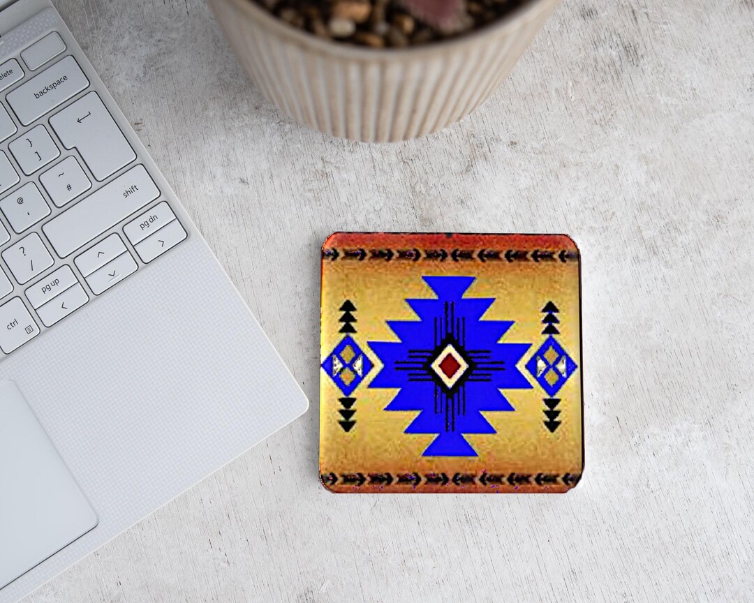 Southwestern Aztec Coffee Coaster – Rustic Tribal Geometric Drink ...