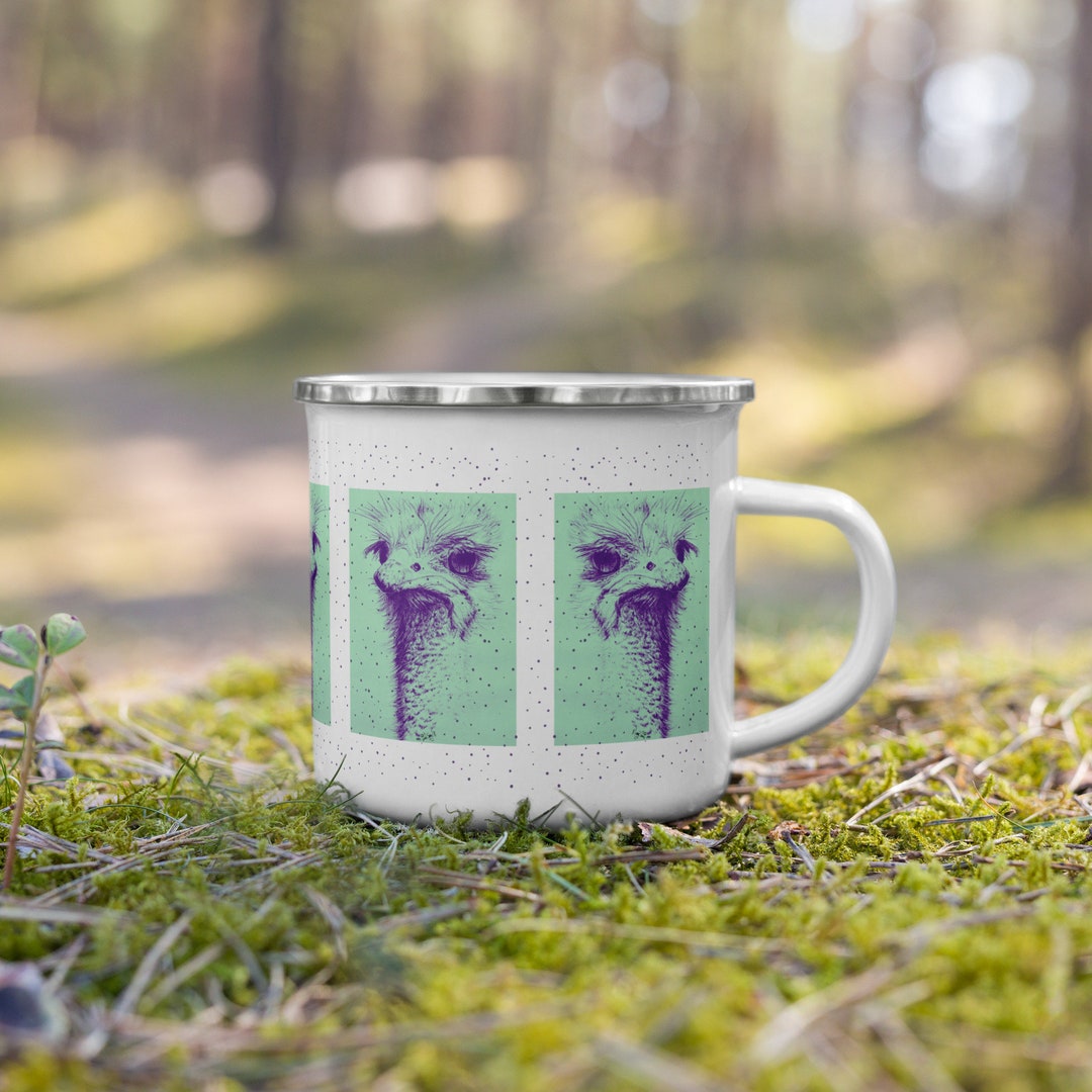 Ollie the Ostrich: White Enamel Mug - Etsy