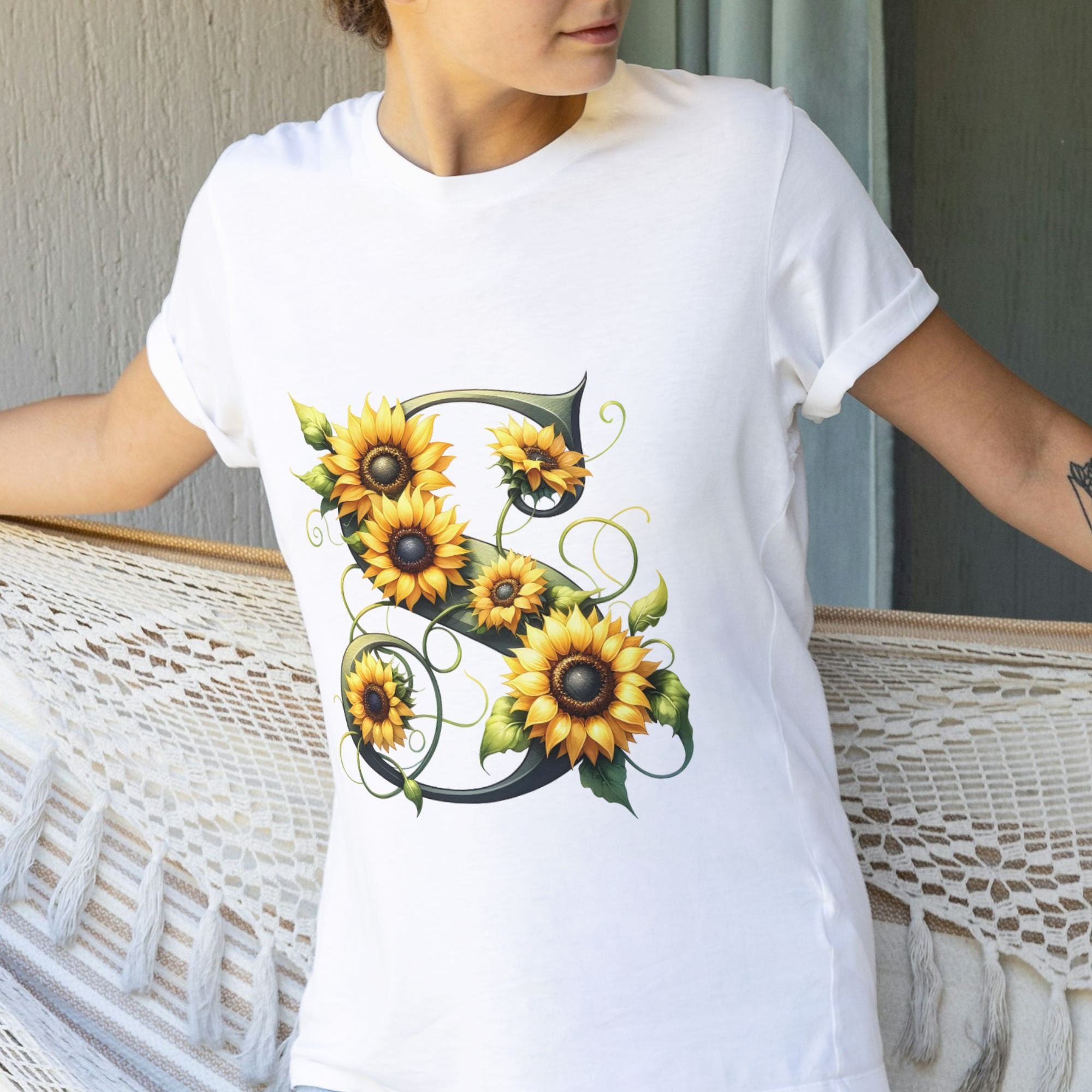 Watercolor Sunflower Alphabet Clipart: Floral Letters & Numbers (PNG ...