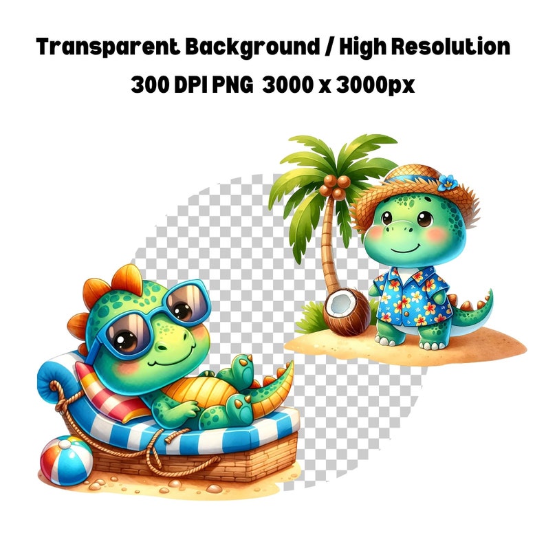 Watercolor Summer Dinosaur Clipart, Baby Dinosaur PNG, Nursery Decor ...