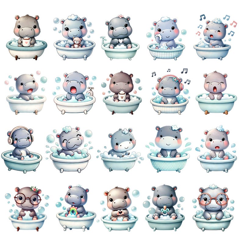 Watercolor Baby Hippo Clipart, Shower PNG (digital Download) - Etsy