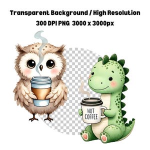 Watercolor Coffee Lover Animals Clipart PNG, Coffee Animals Clipart ...