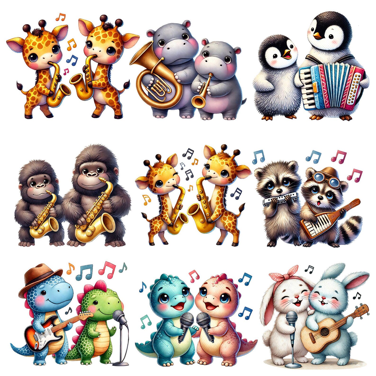 Watercolor Animals Music Clipart PNG, Musical Animals Clipart, Animal ...