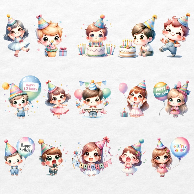 Birthday Kid Clipart Bundle, Birthday Party Digital Art, Cute Party ...