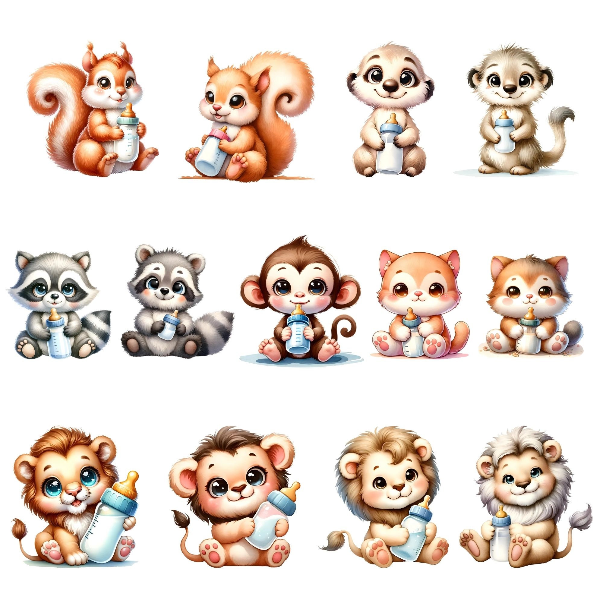 Baby Animal PNG Clipart Bundle, Cute Animal Kids Bedroom, Animal Baby ...