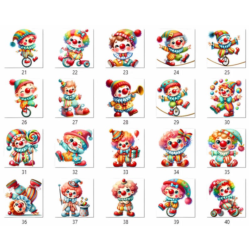Watercolor Cute Clown Clipart, Circus PNG, Kawaii Clown Sublimation ...
