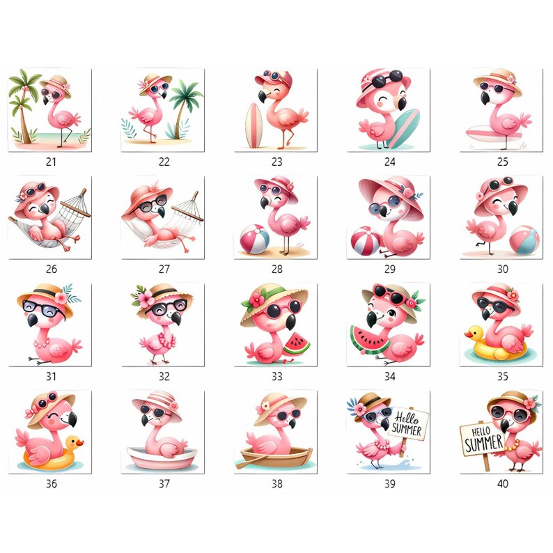 Watercolor Flamingo Clipart Bundle: 40 Tropical Summer Pngs (digital ...